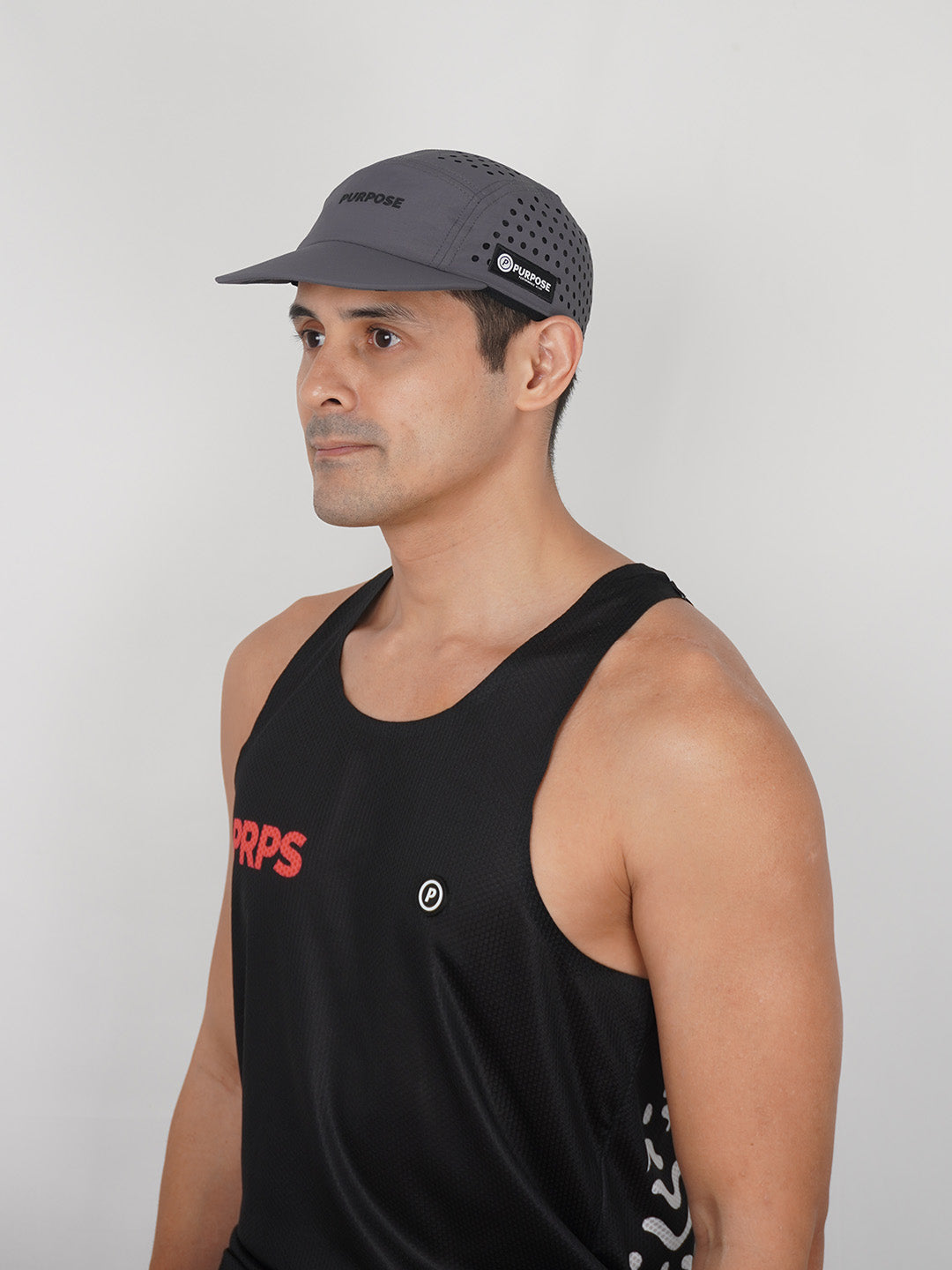 Grey 5-Panel Camper Cycling and Running Cap – Purpose Performance Wear